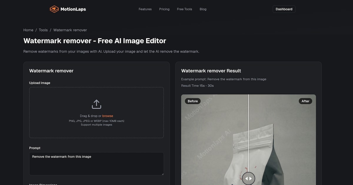 AI Watermark Remover Free - Remove Watermarks Online | Motionlaps